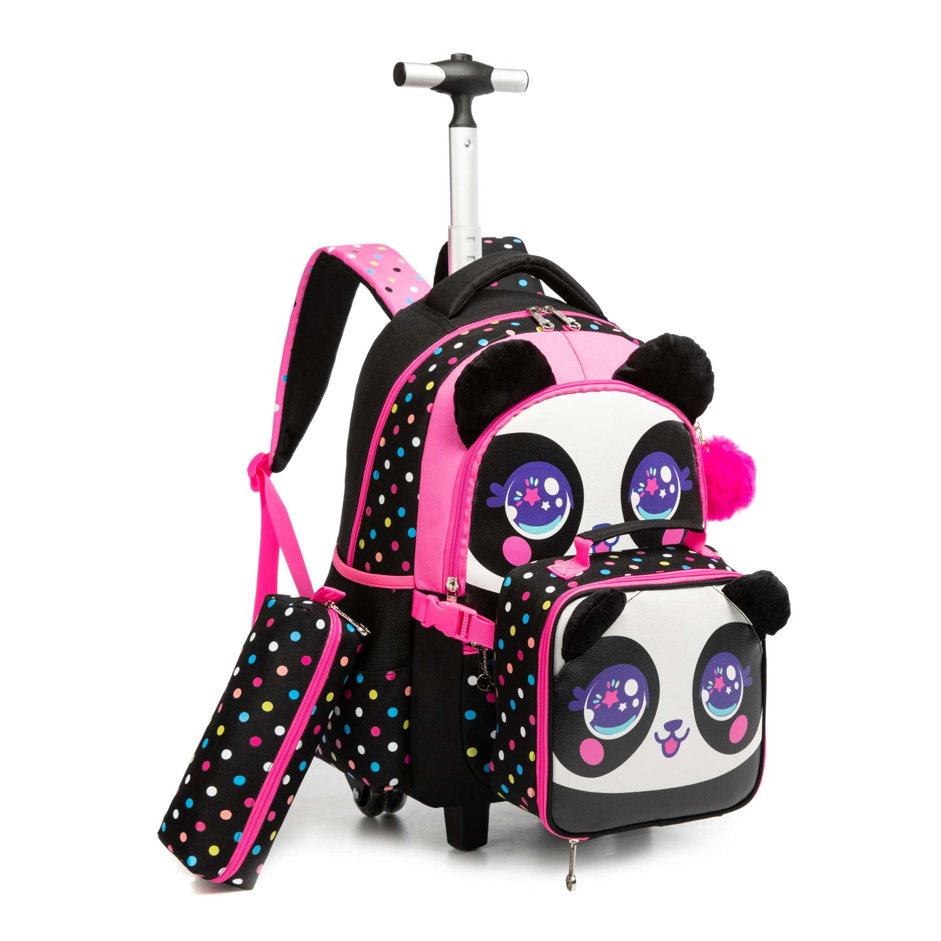13701T-3 Panda Rolling Backpack for Girls Kids Backpack with Wheels ...
