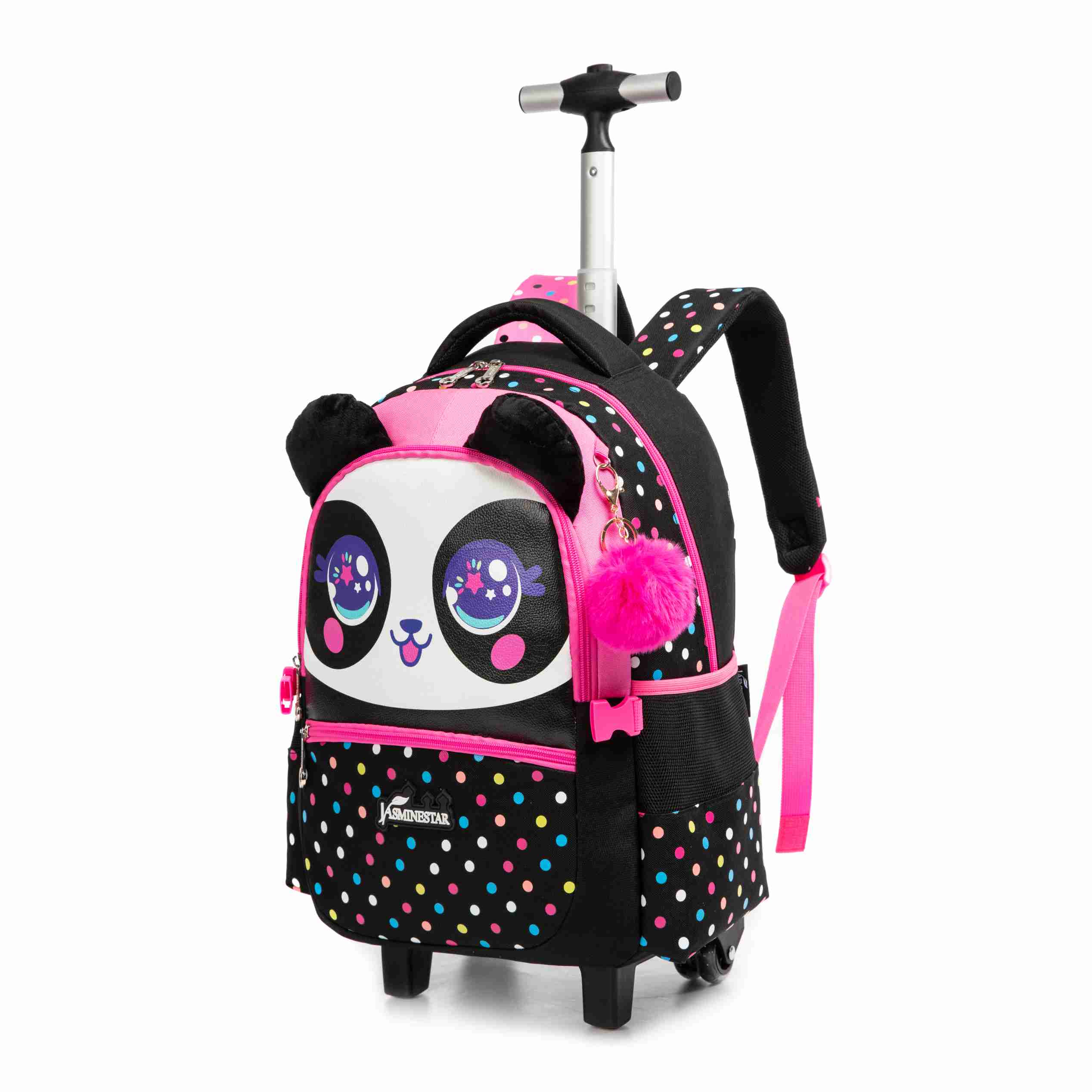 13701T-3 Panda Rolling Backpack for Girls Kids Backpack with Wheels ...