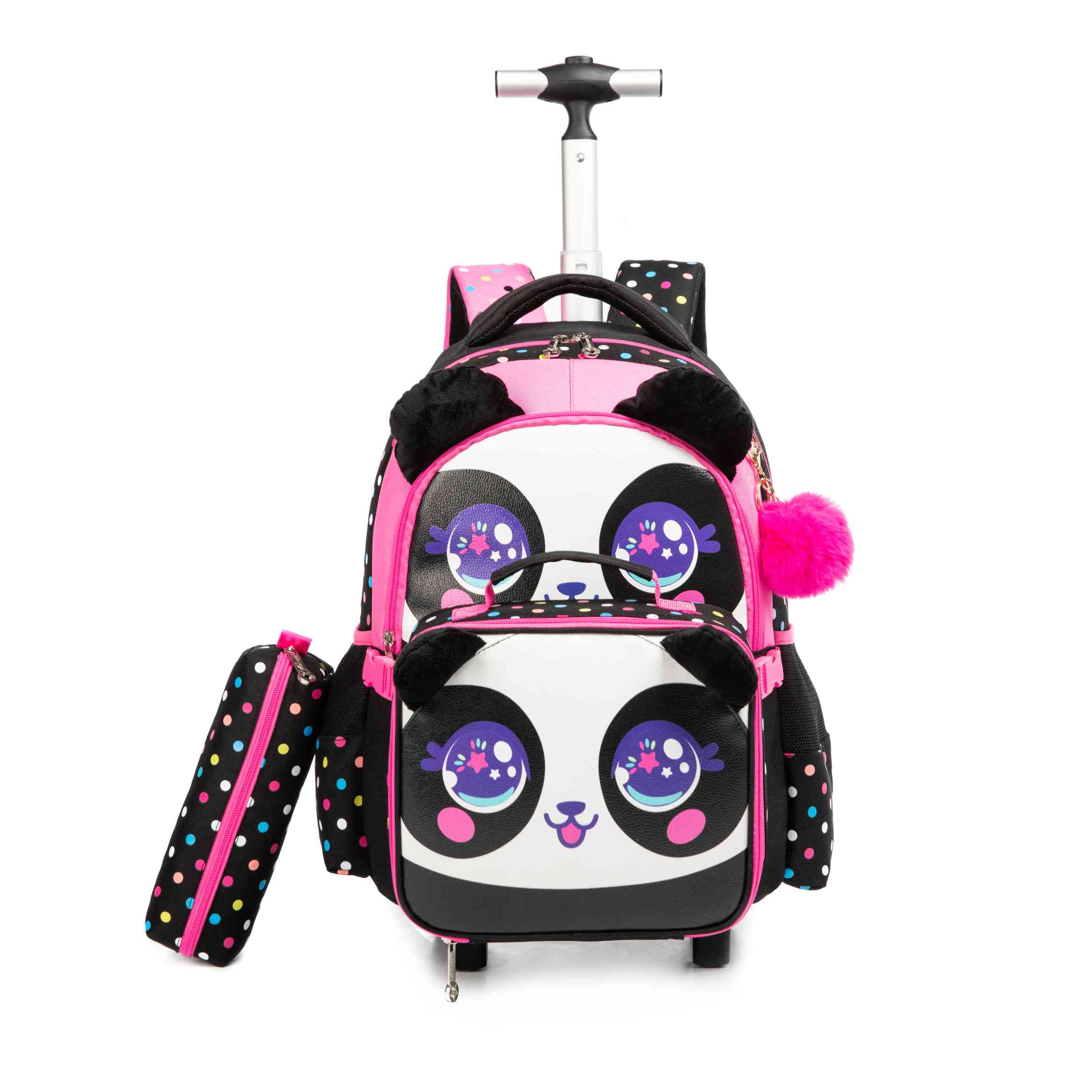 13701T-3 Panda Rolling Backpack for Girls Kids Backpack with Wheels ...